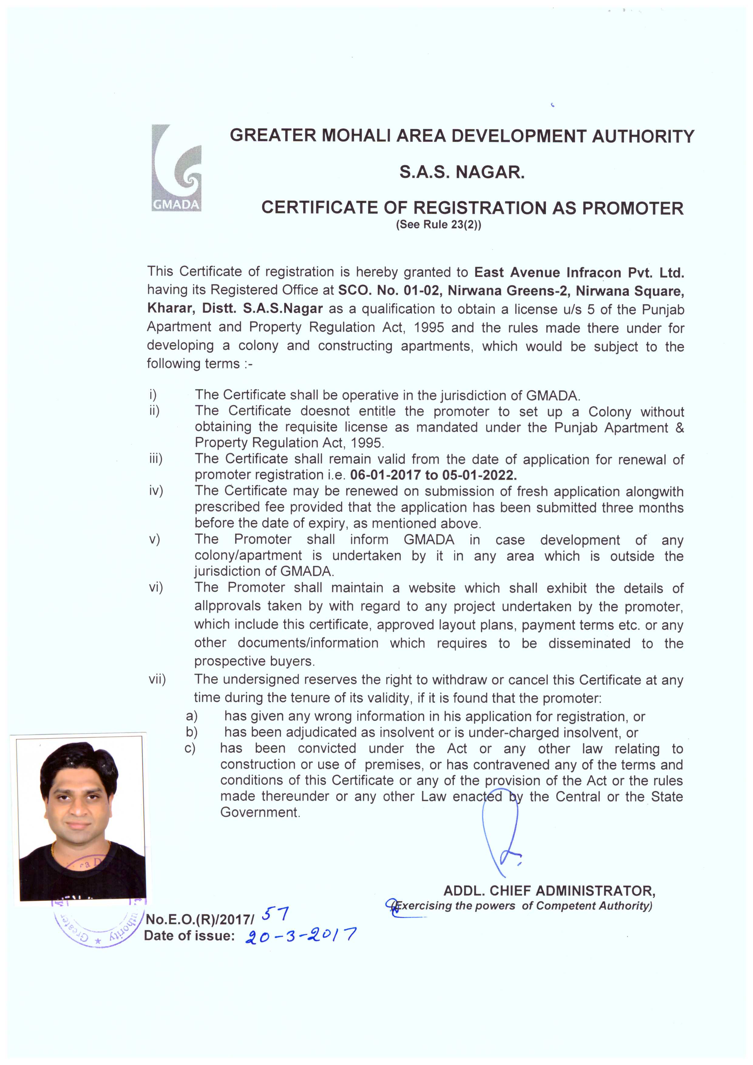License as Promoter from competent Authority Approvals (Received) 20 ...